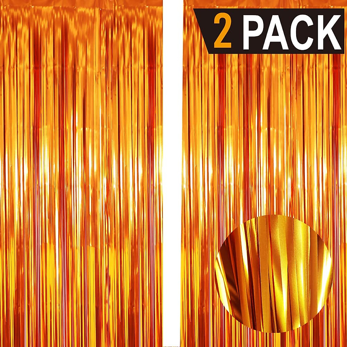 GOER 6.4 ft x 9.8 ft Metallic Tinsel Foil Fringe Curtains,Pack of 2 Party Streamer Backdrop for Birthday,Graduation Decorations and New Year Eve (Orange)
