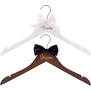 Ahzemepinyo 2 Pcs Bride and Groom Wedding Dress Hanger Wooden Wedding Hanger with Bow Tie Mr and Mrs Hangers Bride to Be Wedding Dress Hanger Wooden Hangers Wedding Gift Bridal Party Shower Gift