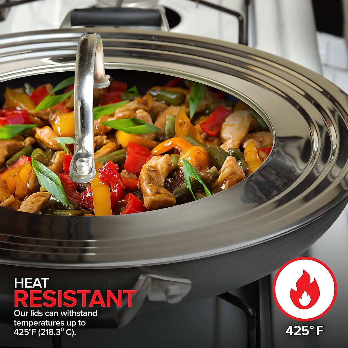 Modern Innovations Universal Lid with Tempered Glass Top for Pots & Pans, Fits 8.25, 9, 10, 11, and 12 Inch Cookware - Large Replacement Frying Pan Cover, Cast Iron Skillet Lids - Stainless Steel