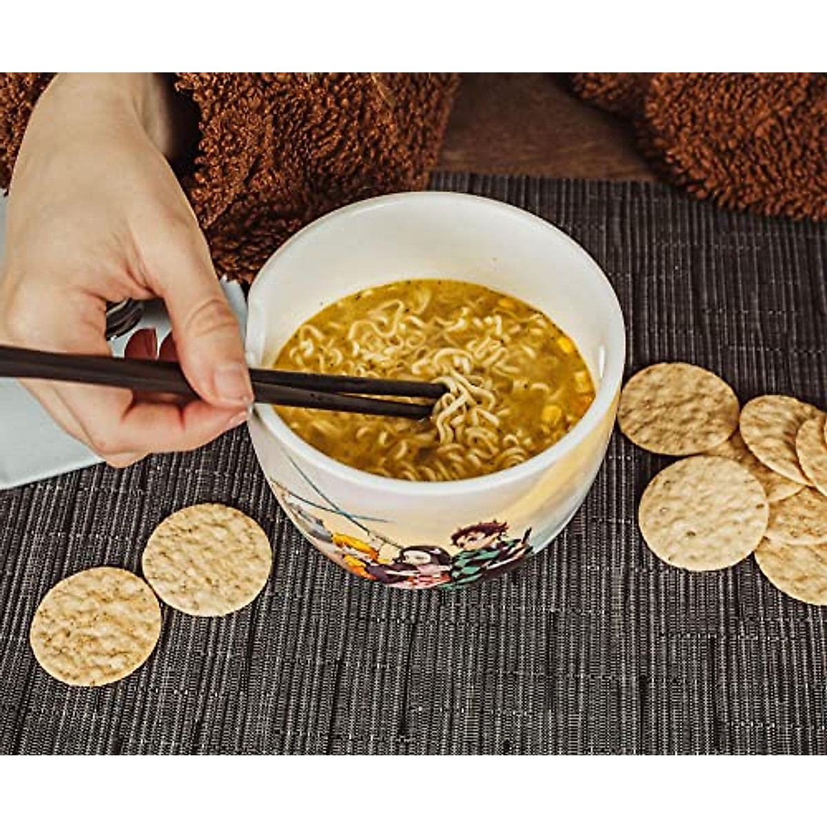 Toynk Demon Slayer Cast Japanese Dinnerware Set | 18-Ounce Ramen Bowl with Chopsticks