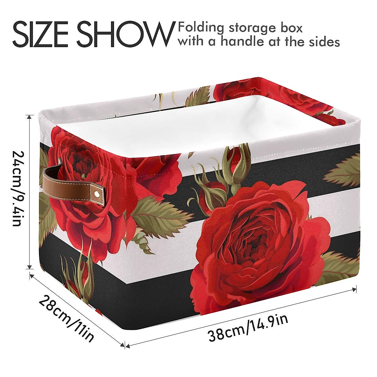 AUUXVA Red Rose Floral Flower Storage Basket Collapsible Cloth Storage Cube Basket Bins Organizer with Handles Rectangular Large Toys Shelf Closet for Nursery Bedroom Home Office