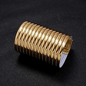 2 Pcs/Set African Gold Snap Bangle Bracelets Punk Gothic Metal Buckle Wide Leather African Ethnic Jewelry Statement Cuff for Women-Smooth