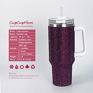 Cupcupmore 40oz Grape Purple Bling Rhinestone Stainless Steel Sippy Tumbler Glitter Vacuum Insulated Water Bottle with Straw & Lid &Handle,Thermos for Hot & Cold Drinks,Car Cup Holder,Coffee