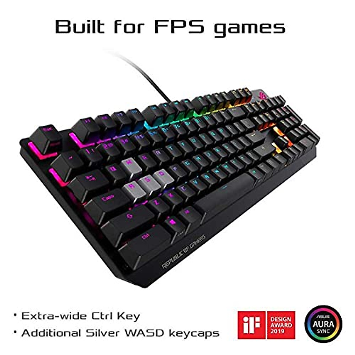 ASUS RGB Mechanical Gaming Keyboard - ROG Strix Scope Deluxe | Cherry MX Silent Red Switches | 2X Wider Ctrl Key for FPS Precision | Gaming Keyboard for PC (Renewed)