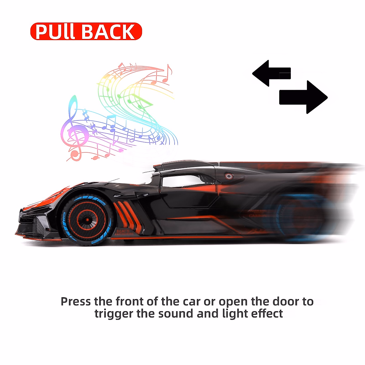 WAKAKAC 1/24 Scale Bugatti Bolide Toy Car, Alloy Die-cast Pull Back Car Model with Light and Sound, Collectible Car Toy Vehicle for Adults Kids Boys Girls, Gift Red