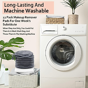 HOMEXCEL Makeup Remover Cloth 12 Pack,Reusable,Washable Ultra Soft Facial Cleansing Pads For All Skin Types,5 X 5 In,Grey