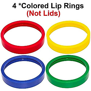 Wadoy MB1001 16oz Bullet Cups Compatible with Magic Bullet Blender Juicer 250W MB-1001 Party Cups Mugs with Colored Lip Rings (Pack of 4)