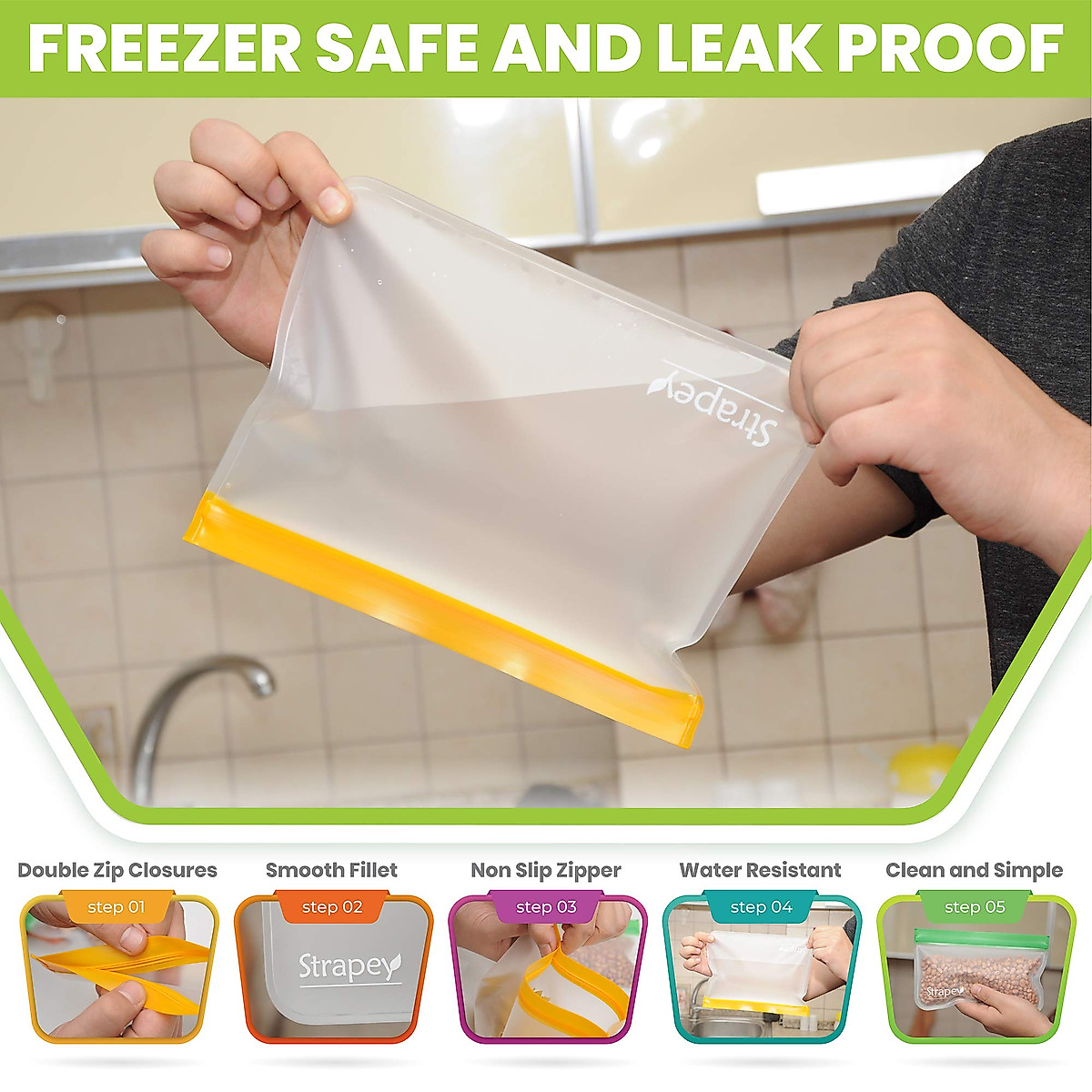 [12 pack] Reusable Snack Bags keep Food Fresh, Easy Lunch Bags are Durable and Food Grade, Reusable Freezer Bags and Leak Proof, Food Storage Sandwich Bags and Eco-Friendly, Lunch Box for Kids