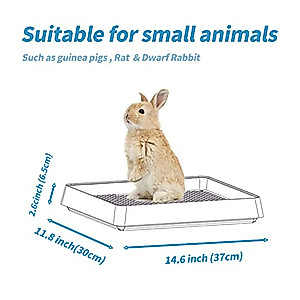 PODOO Rabbit Large Litter Box, Guinea Pig Training Pan Cage with Toilet Tray, Ideal for Rats, Hamsters, Ferret, Bunny Small and Medium Animals, 15x12x3 Inches (Medium)