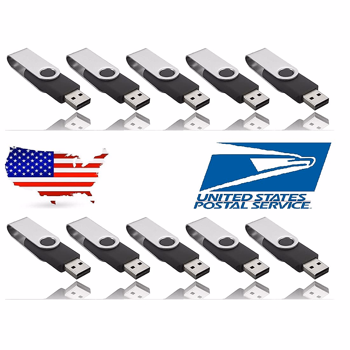 USA, (Black) Wholesale 10 Pack U Disk Bulk Pack USB Flash Drives Swivel Thumb Drive Memory Stick (10 Pack - 16MB (Not GB))