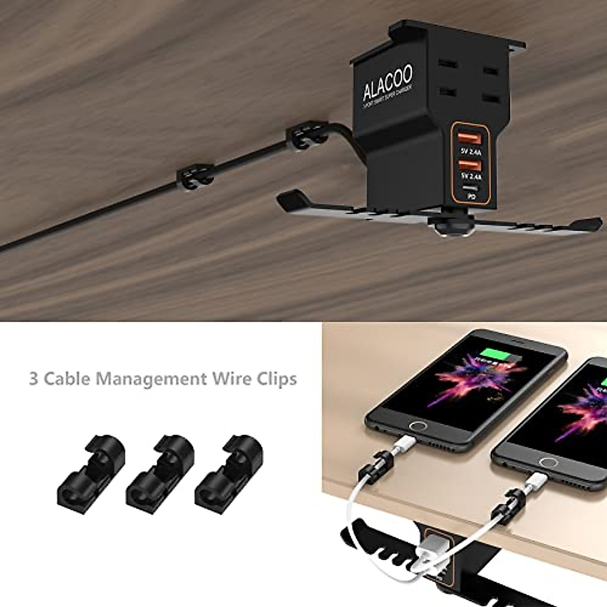 Headphone Stand with USB Charger /1 Type-c/2 2-Prong AC Outlet Power Strips/3 Under Desk Headset Holder Mount Suitable for Gamers Gifts Desk Gaming Accessories