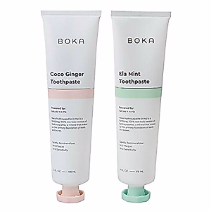Boka Ela Mint and Coco Ginger Toothpaste, Nano-Hydroxyapatite for Remineralizing, Sensitivity and Whitening, Fluoride-Free, Dentist Recommended for Kids and Adults, Made in USA, 4oz (Pack of 2)