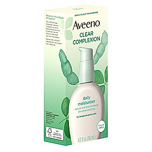 Aveeno Clear Complexion Salicylic Acid Acne-Fighting Daily Face Moisturizer with Total Soy Complex, For Breakout-Prone Skin, Oil-Free and Hypoallergenic, 4 fl. oz
