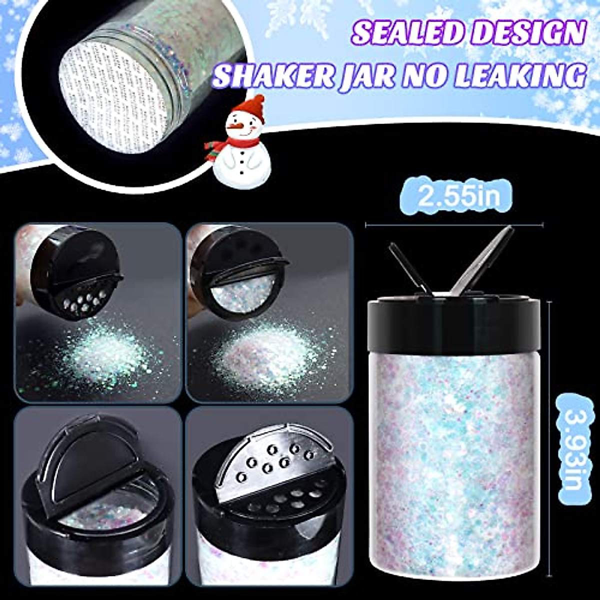 Ceya Holographic Chunky Glitter, 4.9oz/ 140g Iridescent White Craft Glitter Powder Mixed Fine Metallic Nail Sequins Flakes for Epoxy Resin, DIY Crafts Tumblers Painting, Scrapbooking, Christmas Decor