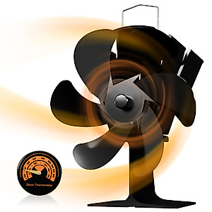 TCFUNDY Wood Stove Fan Heat Powered, 6 Blade Fireplace Fan with Magnetic Thermometer for Wood Burning Stove, Eco Stove Fans Air Circulation Heating for Gas/Pellet/Wood/Log Burner Stove, Non Electric