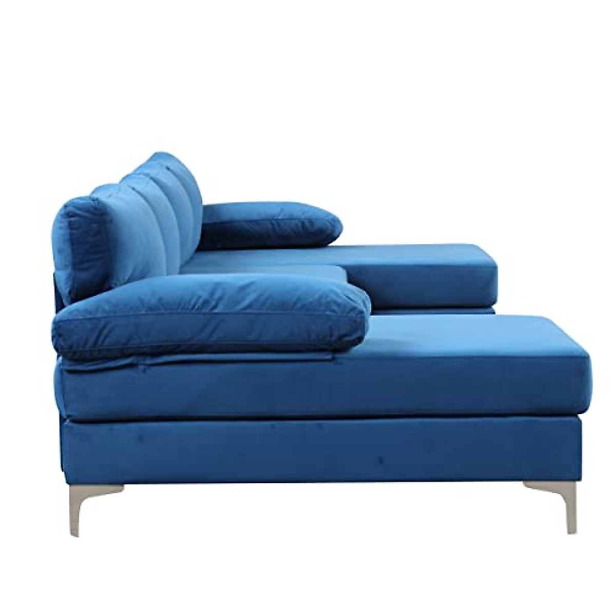 Divano Roma Furniture Modern Large Velvet Fabric U-Shape Sectional Sofa, Double Extra Wide Chaise Lounge Couch, Navy