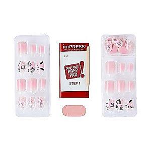 KISS imPRESS Press-On Manicure Halloween, Pink, Short Length, Square Shape, PureFit Technology, Chip Proof, Smudge Proof, Waterproof, Prep Pad, Mini Nail File, Manicure Stick & 30 Fake Nails