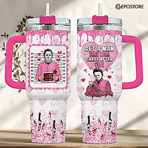 GEPOSTORE Valentines Gifts for Him Her, Horror Character 40 Oz Tumbler with Handle, Scary Cup, Halloween Movie Characters Mug, Gifts for Horror Fans