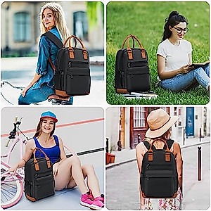 LONG VACATION Women's 15.6 Inch Laptop Bag, Fashion Laptop Backpack with USB Port, Casual Daypacks for Work (BLACK & BROWN, 15.6 inch)