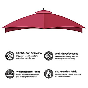 Flexzion 10x12 Canopy Replacement Top - Gazebo Cover for Lowe's Home Depot Allen and Roth Gazebo Replacement Parts - UV UPF 50+ Cover for Canopies, Garden, Patio, Yard Tent, Red
