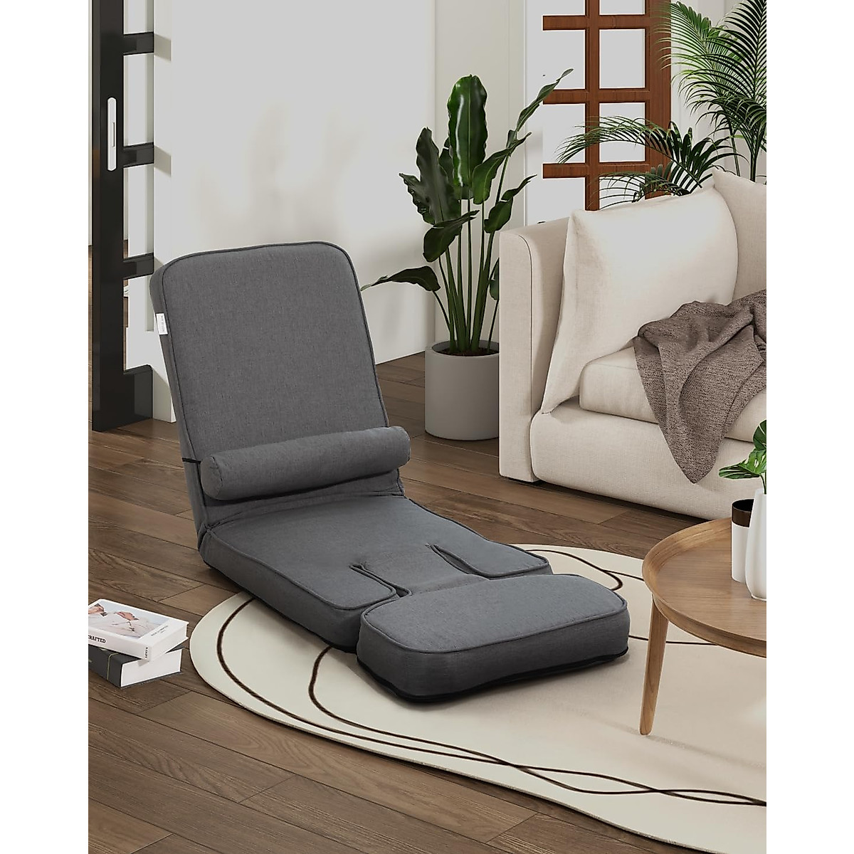 VLIVE Convertible Sleeper Sofa Chair - Adjustable Single Couch with Table & Pillow, Multifunctional Folding Chair Bed for Living Rooms, Bedroom, Small Apartment and Studios, Grey