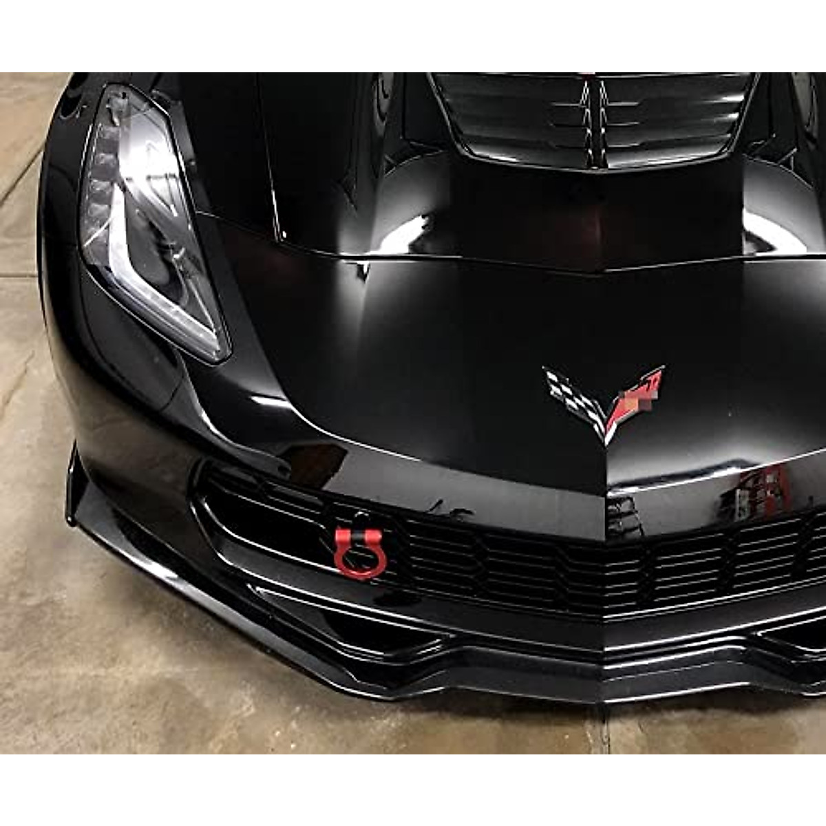 iJDMTOY Red Track Racing Style Front Bumper Tow Hook Ring Compatible With 2014-2019 Chevrolet Corvette Z06 ZR1 Z51, Made of Light Weight CNC Aluminum