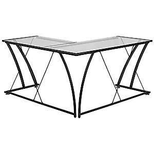 Flash Furniture Singleton Glass L-Shape Computer Desk with Black Metal Frame