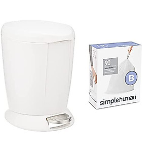 simplehuman 6 litre round step can white plastic + code B 90 pack liners