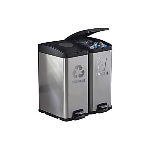 Recycle and Trash Stickers Modern Logo (1 ea) Symbol to Organize Trash cans or Garbage containers and Walls - Vinyl Decal Sticker (XSmall -Reversed - Silver Metallic)