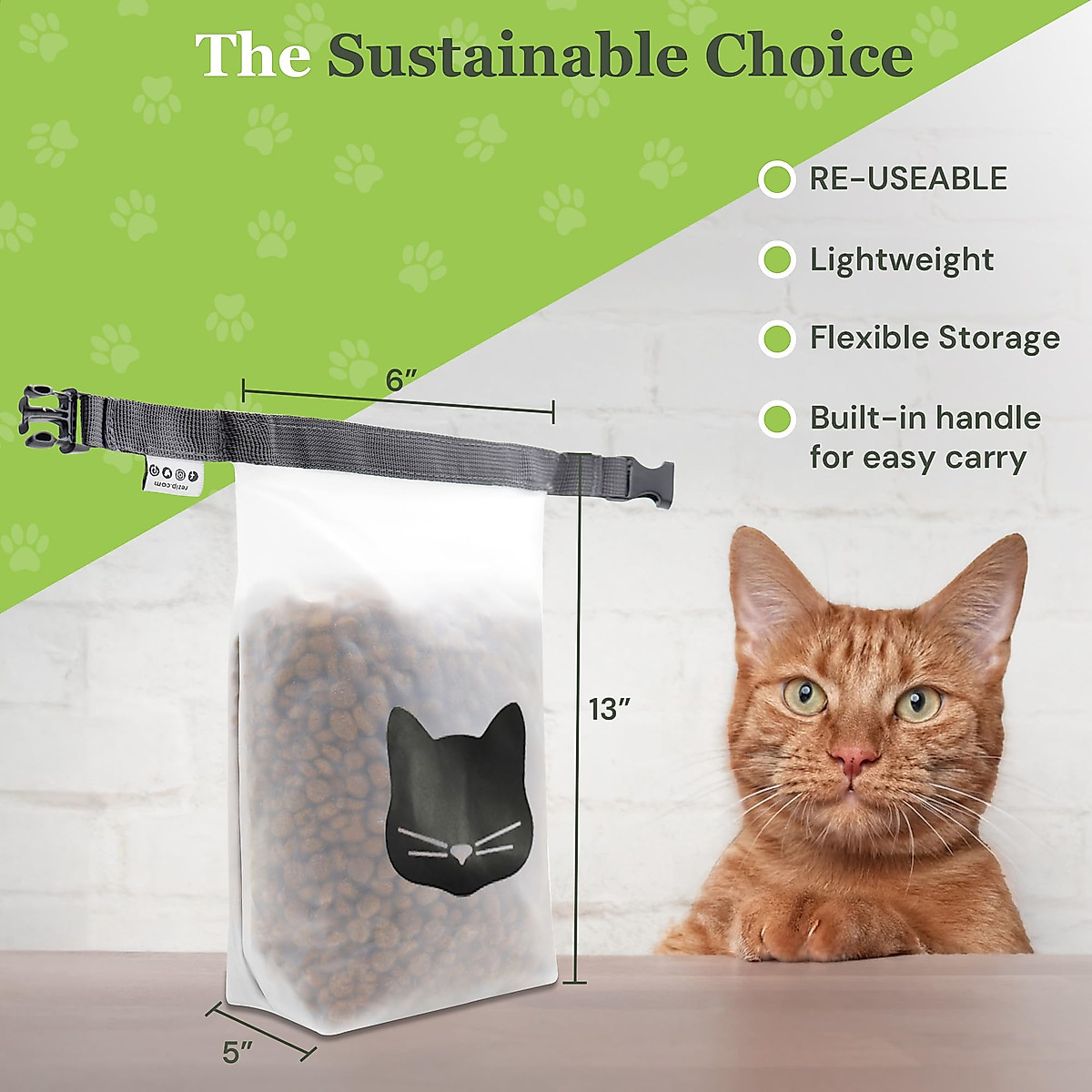 (re)zip Reusable Cat Pet Food Storage Bag | 14-Cup Capacity | Airtight Roll-Top Closure | Durable, BPA-Free PEVA | Translucent & Travel-Friendly | Keeps Kibble Fresh & Organized | Machine Washable