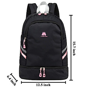 Women Sports Backpack Gym Bag with Shoe Compartment Wet Pocket Travel Backpacks Anti-Theft Pocket Water Resistant Workout Bag (Pink&Black)