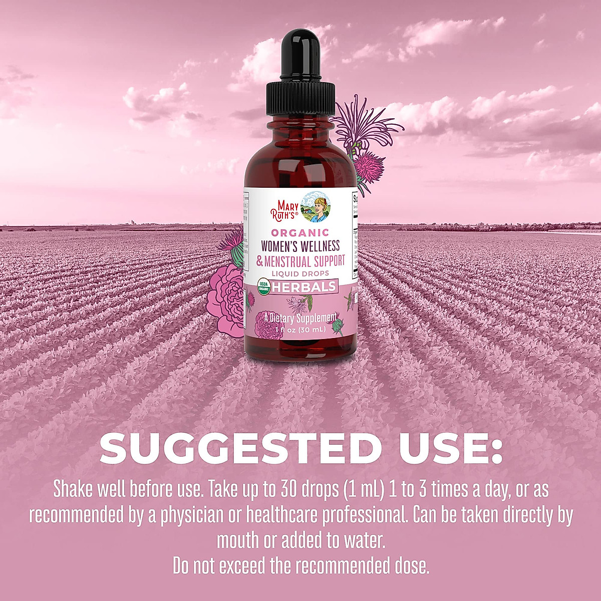 MaryRuth Organics USDA Organic Women's Wellness Liquid Herbal Supplements | Includes Stinging Nettle, Raspberry Leaf, Eleuthero Root, Chaste Tree Berry | Menstrual Support | Non-GMO, Vegan