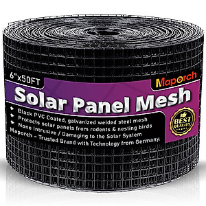 MAPORCH Solar Panel Critter Guard - PVC Coated Galvanized Steel Mesh (6" x50FT, 1/2" x1/2") for Rodent & Bird Protection, Easy-to-Install Solution