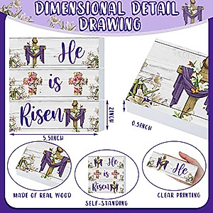 He is Risen Easter Decor Easter Wooden Cross Signs Floral Printed Easter Tiered Tray Signs Religious Tabletop Easter Decorations Spring Table Centerpieces for Home Office (Cross)