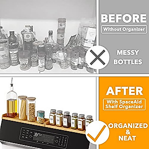 SpaceAid Bamboo Stove Top Magnetic Shelf with Labels, Kitchen Organizer Over the Stove Spice Rack, Magnetic Over Oven Organization Shelf (Natural, 2 Pack 15", Up to 30" Length)