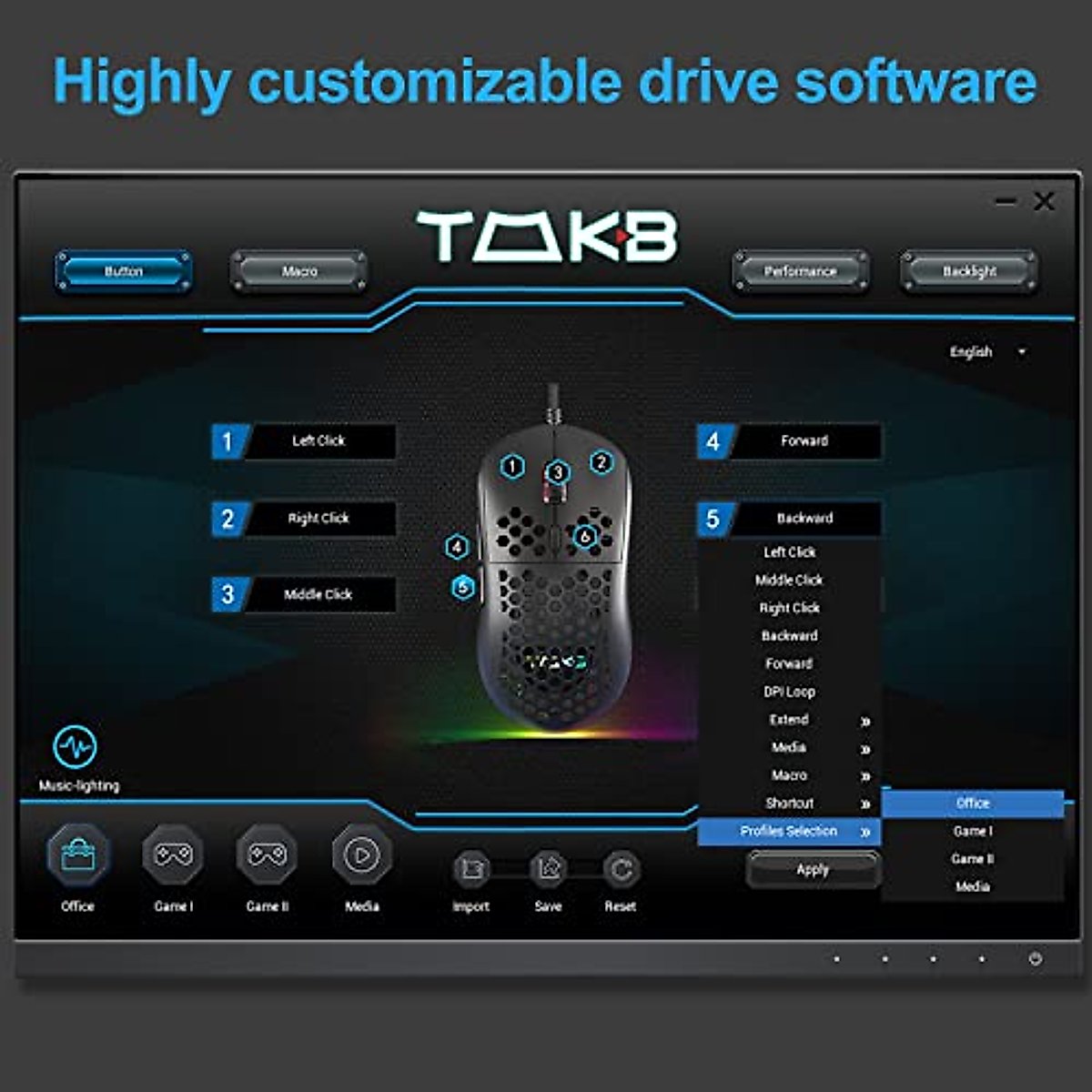 TMKB Falcon M1SE Ultralight Honeycomb Gaming Mouse, High-Precision 12800DPI Optical Sensor, 6 Programmable Buttons, Customizable RGB, Drag-Free Paracord, Ergonomic Wired Gaming Mouse - Matte White