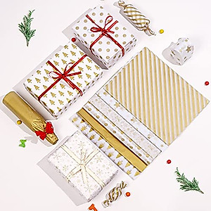 Blisstime 106 Sheets Gold Tissue Paper Gift Wrap Bulk, 19.5" x 13.6" Christmas Tissue Paper for Wrapping, 6 Assorted Designs Golden Stars Snow Dots for Christmas Gift Bags, DIY and Craft