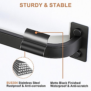 Towel Bar for Bathroom,16 inch Towel Rack Wall Mounted,Heavy Duty Hand Towel Holder Organizer Single Towel Rod Stainless Steel,Matte Black Finished