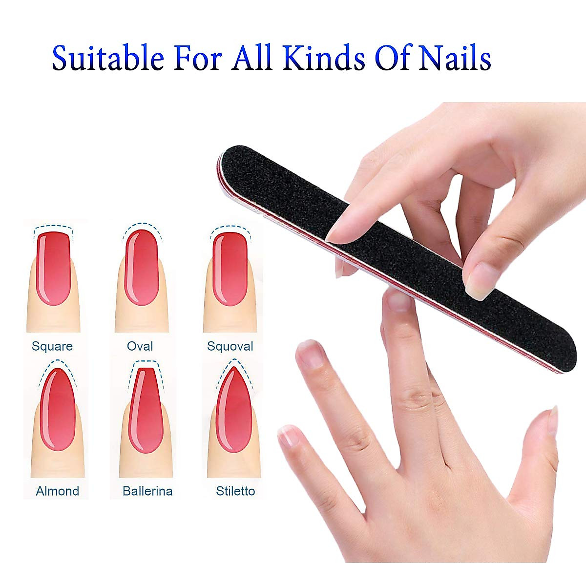 Nail File and Buffer, Professional Manicure Tools Kit 6pcs Rectangular Art Care Buffer Block 6pcs 100/180 Grit Double-sided Nail Files 6 pcs Purple 180/240 Emery Board & Buffers Brushes, 14Pcs/Pack