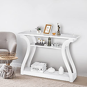 ZENY Console Table, Entryway Table with 3 Tier Storage Shelves, Narrow Long Sofa Table for Entryway, Living Room, Hallway, Couch, Foyer, White