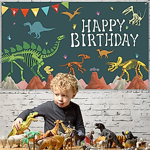 Dinosaur Birthday Backdrop Large Dinosaur Happy Birthday Photography Background Dinosaur Banner for Boys Baby Shower Dinosaur Theme Birthday Party Decoration Supplies, 72.8 x 43.3 Inch