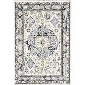 nuLOOM Lesia Persian Medallion Machine Washable Area Rug, 7' 10" x 10', Beige
