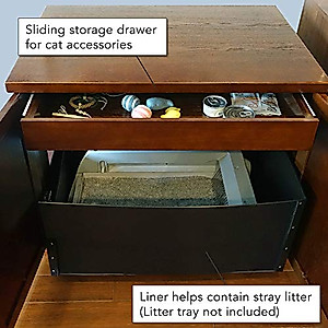 THE REFINED FELINE Cat Litter Box Enclosure Cabinet, Cottage, Mahogany Brown, Adjustable Levelers, Large, Hidden Litter Cat Furniture with Drawer