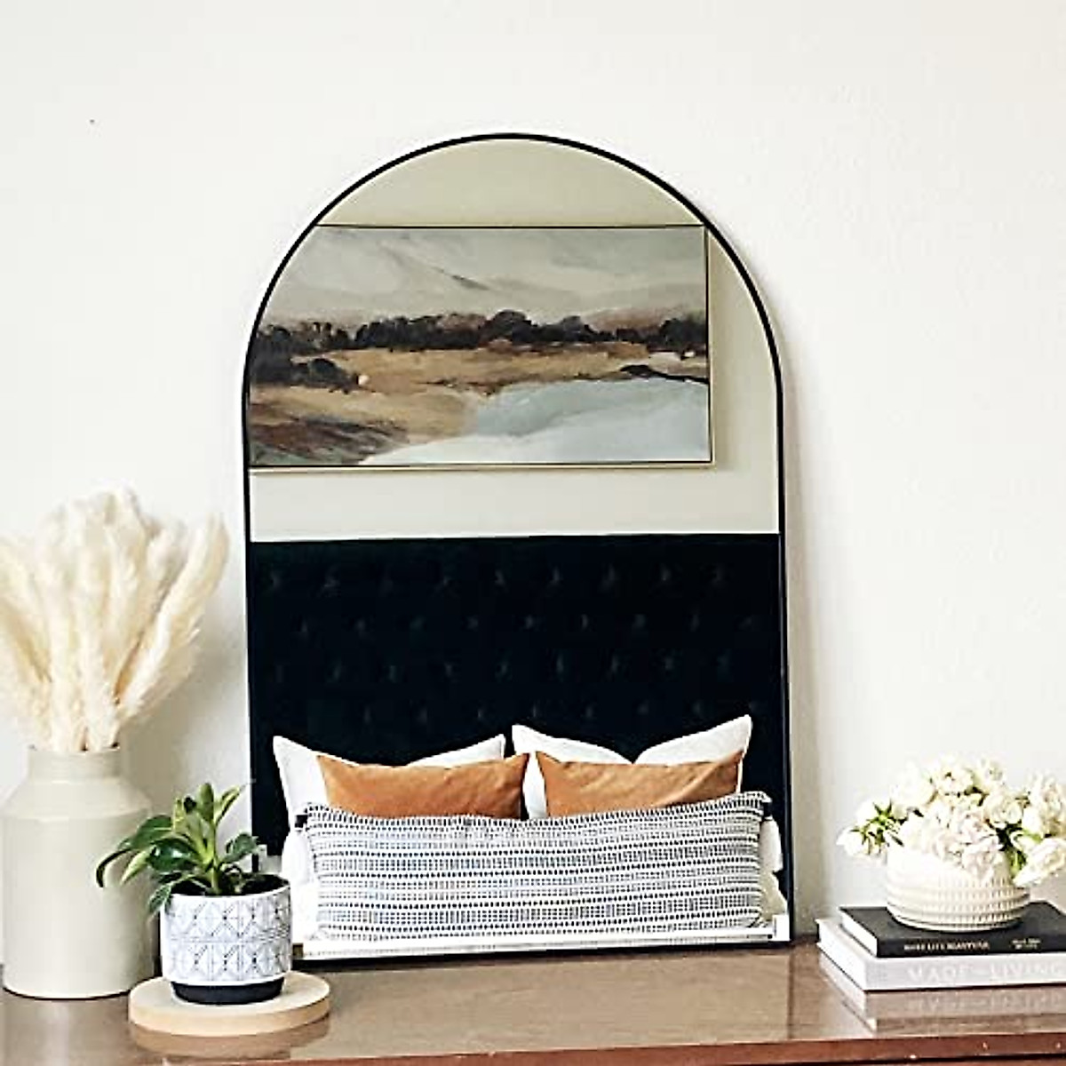BEAUTYPEAK 20"x30" Arch Bathroom Mirror, Wall Mounted Mirror, Black Vanity Wall Mirror w/Metal Frame for Bedroom, Entryway, Living Room