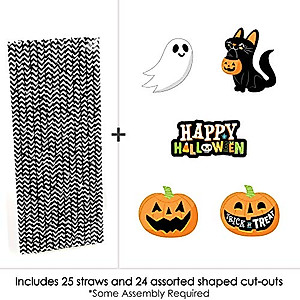 Big Dot of Happiness Jack-O'-Lantern Halloween - Paper Straw Decor - Kids Halloween Party Striped Decorative Straws - Set of 24