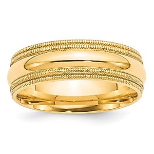 Jewelry Stores Network Solid 14k Yellow Gold 7 mm Comfort Fit Double Milgrain Wedding Band Ring Size 12