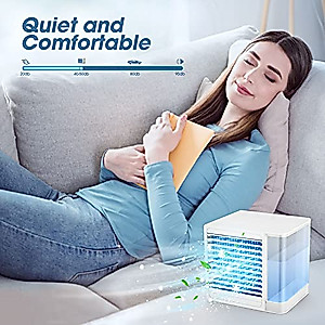 OCROUKI Portable Air Conditioners, Mini Desktop Air Cooler with 800ML Water Tank, USB Powered Portable AC for Personal with LED Night Light for Car, Office, Home and Camping