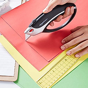 Amazon Basics Heavy Duty Retractable Utility Knife with 3-Position Locking, Ergonomic Comfort Grip Handle, 5 Replacement Blades