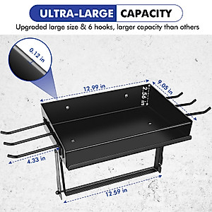 Garage Paper Towel Holder with Shelf, Premium Metal Paper Towel Holder Wall Mount with 6 Hooks, One-Hand Tear, Garage Organization and Storage, Heavy Duty Holds 50 lbs,The Perfect Quick Clean Station