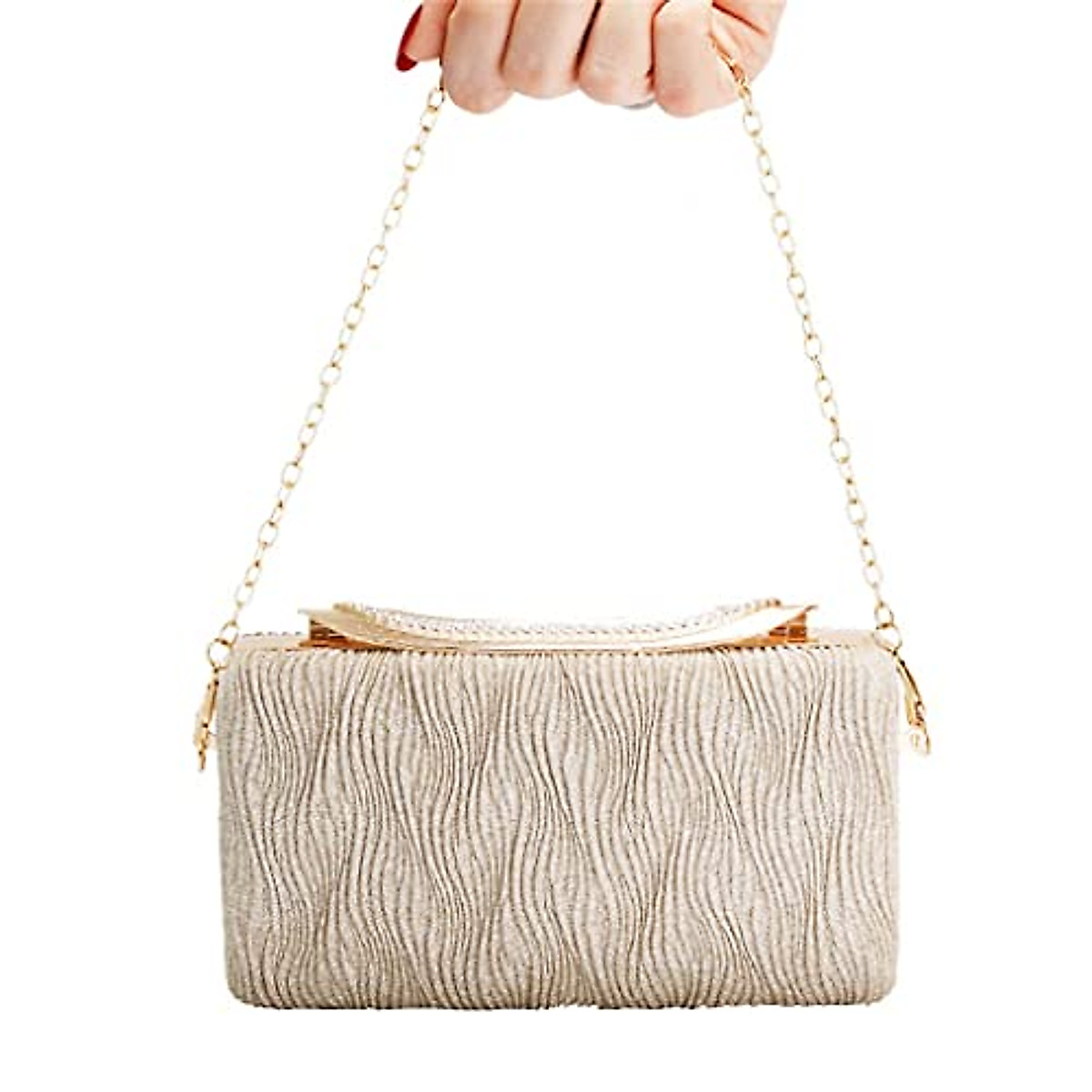 SEIJY Metal Party Women Evening Bags Ruched Sequined Day Clutch Chain Shoulder Handbags Golden Crossbody